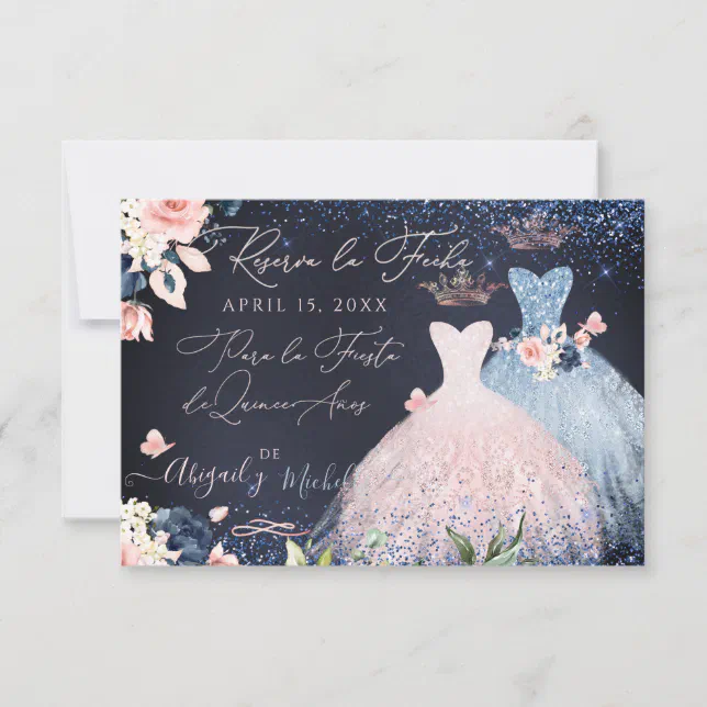 Quinceanera Save the Date Dusty Blue Gown Invitation | Zazzle