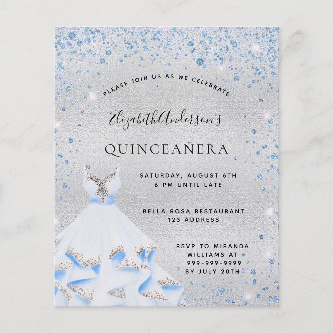 Quinceanera silver blue winter invitation budget flyer | Zazzle