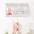 Quinceanera silver photo purple glitter monogram banner | Zazzle