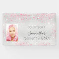 Quinceanera silver photo purple glitter monogram banner | Zazzle