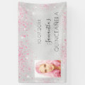 Quinceanera silver photo purple glitter monogram banner | Zazzle