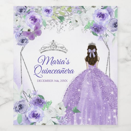 Quinceañera Silver & Purple Wine Bottle Wine Label | Zazzle