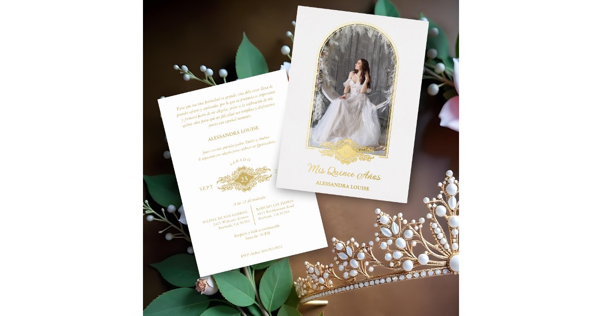 Quinceañera Spanish Fancy Golden Arch Effect Photo Foil Invitation | Zazzle