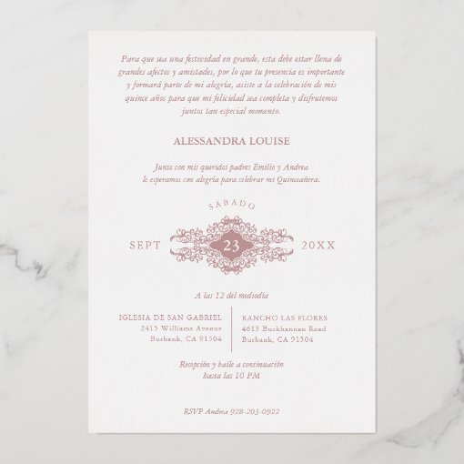 Quinceañera Spanish Fancy Rose Gold Arch Photo Foil Invitation | Zazzle