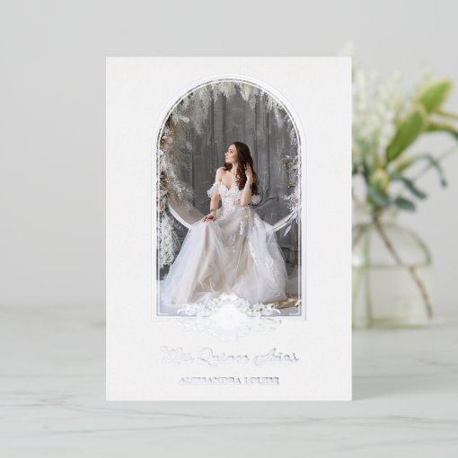 Quinceañera Spanish Fancy Silver Arch Effect Photo Foil Invitation | Zazzle