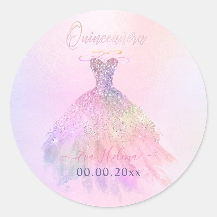 Quinceañera , Sparkle Gown, Cotton Candy Classic Round Sticker | Zazzle.com