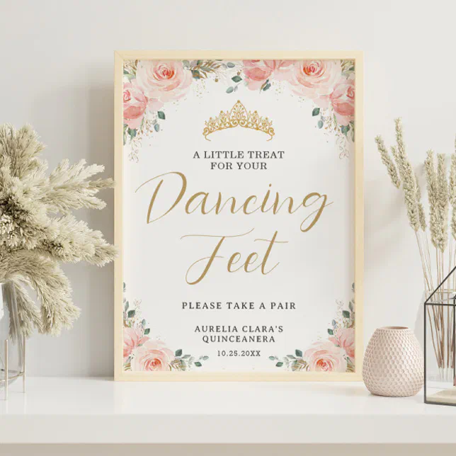 Quinceañera Sweet 16 Blush Pink Floral Treat Favor Poster | Zazzle