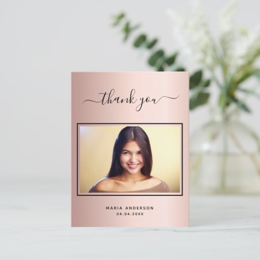 Quinceanera thank you custom photo rose gold postcard | Zazzle