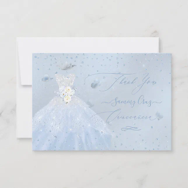 Quinceanera Thank You Glitter Silver Baby Blue Inv Invitation | Zazzle