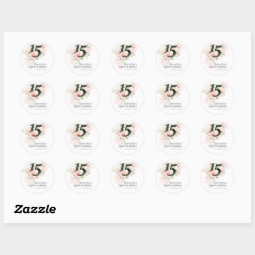 Quinceanera Watercolor Floral 15th Birthday Pink Classic Round Sticker ...