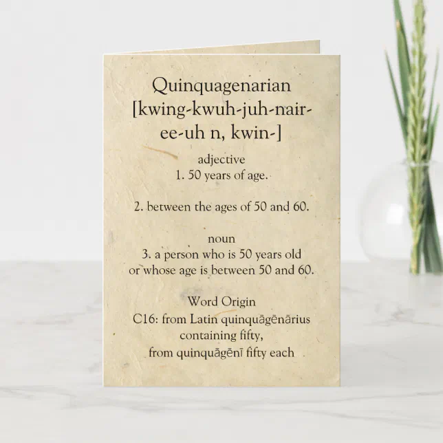 Quinquagenarian Dictionary Meaning Happy 50th Card | Zazzle