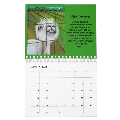 Quirky Alpaca calendar with stories 20z | Zazzle