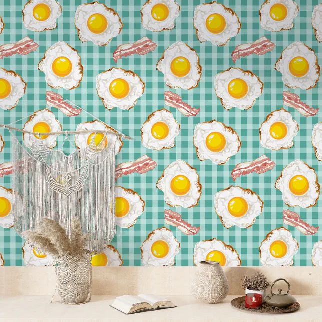 Quirky Bacon and Eggs Pattern Wallpaper | Zazzle