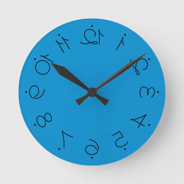 Quirky Blue With Flipped Twisted Numbers Round Clock | Zazzle