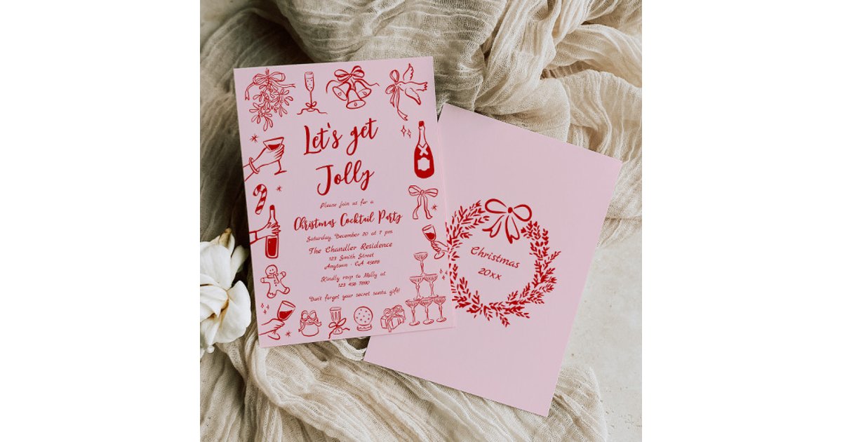 Quirky Christmas Cocktail Party Invitation Doodle | Zazzle