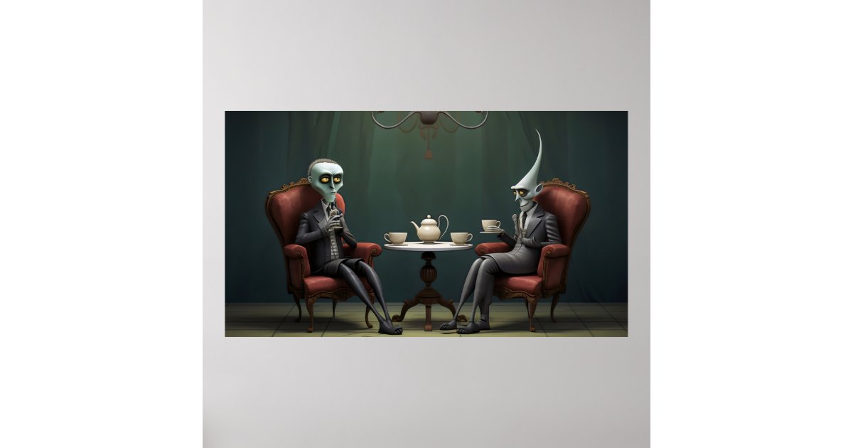 Quirky Creepy twisted tea drinking gentlemen Poster | Zazzle