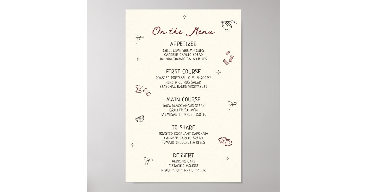 Quirky Hand Drawn Maroon Menu Poster | Zazzle