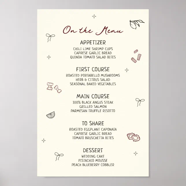 Quirky Hand Drawn Maroon Menu Poster | Zazzle
