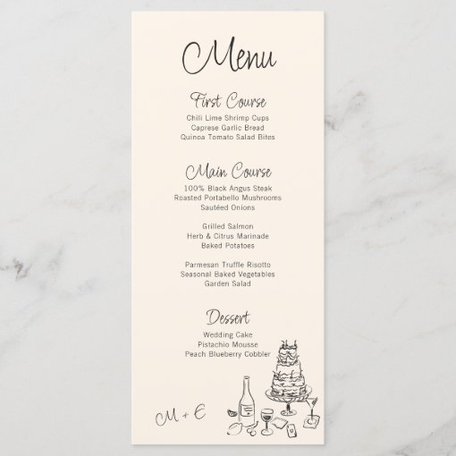 Quirky Handwritten Wedding Menu | Zazzle
