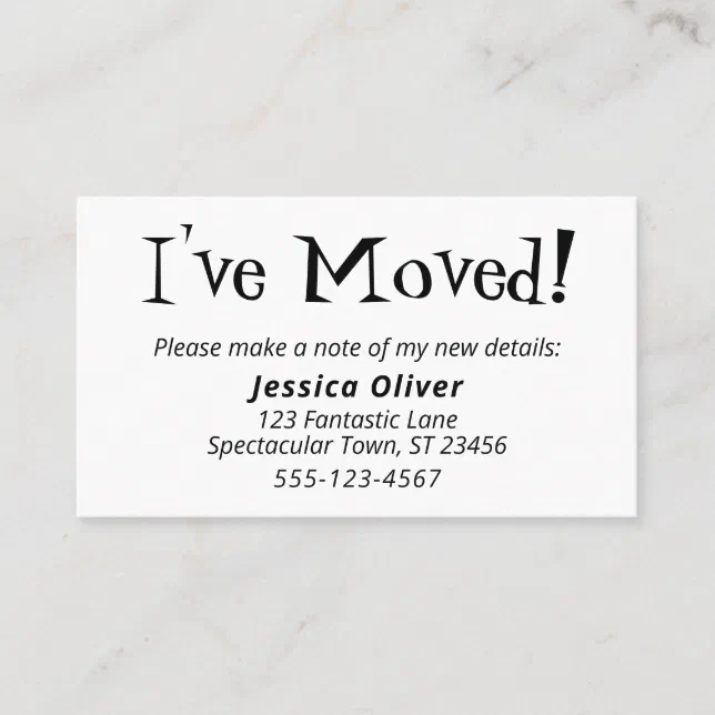 Quirky "I've Moved" White Hand-Out Cards | Zazzle