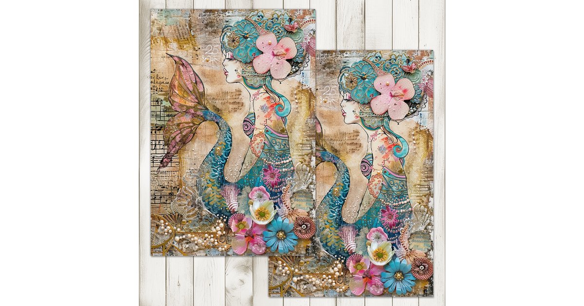 QUIRKY MERMAID DECOUPAGE TISSUE PAPER | Zazzle