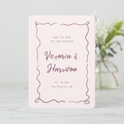 Quirky Pink Hand Drawn Wavy Squiggle Border Save The Date | Zazzle