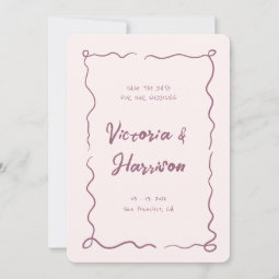 Quirky Pink Hand Drawn Wavy Squiggle Border Save The Date | Zazzle