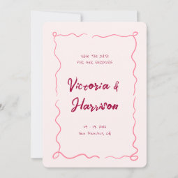 Quirky Pink Hand Drawn Wavy Squiggle Border Save The Date | Zazzle