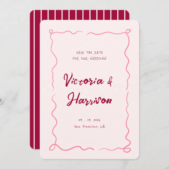Quirky Pink Hand Drawn Wavy Squiggle Border Save The Date | Zazzle