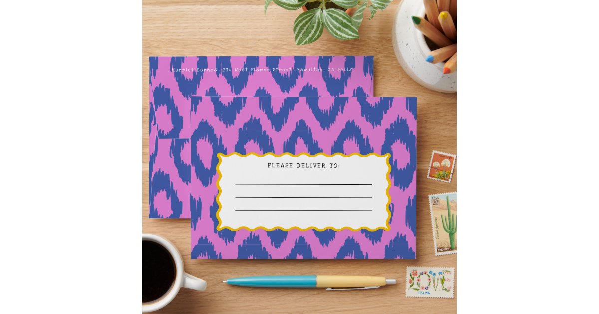 Quirky Purple and Blue Ogee Pattern Wavy Line Envelope | Zazzle