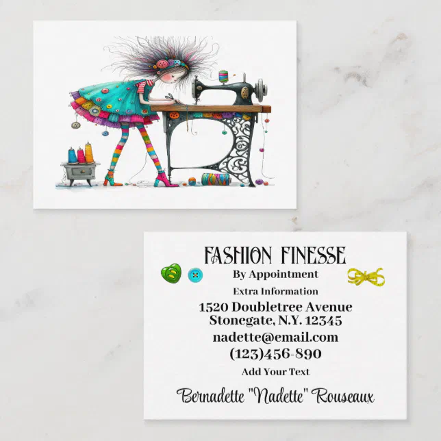 Quirky Seamstress Sewing Tailor Business Card | Zazzle