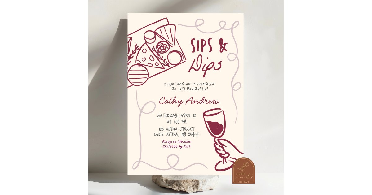Quirky Sips and Dips Birthday Party Invitation | Zazzle