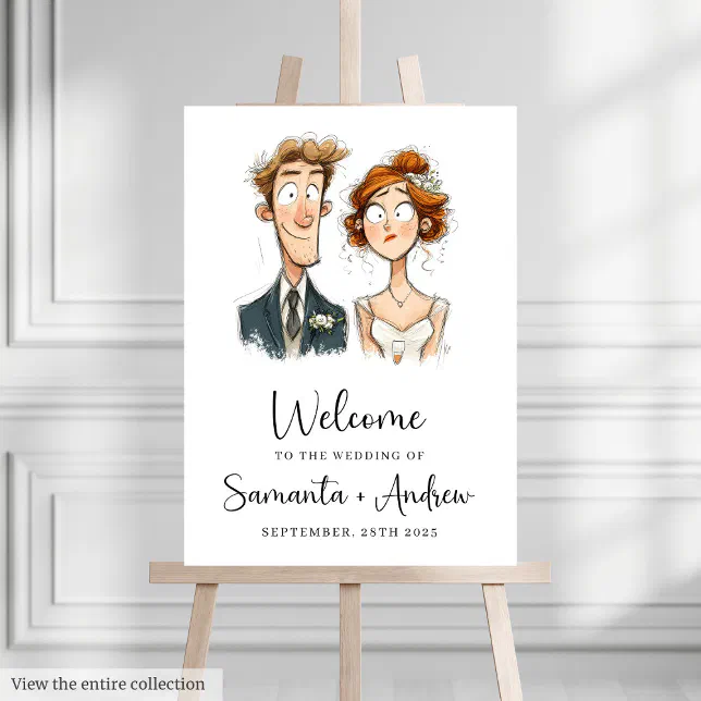 Quirky Watercolor Wedding Welcome Sign Funny Coupl | Zazzle
