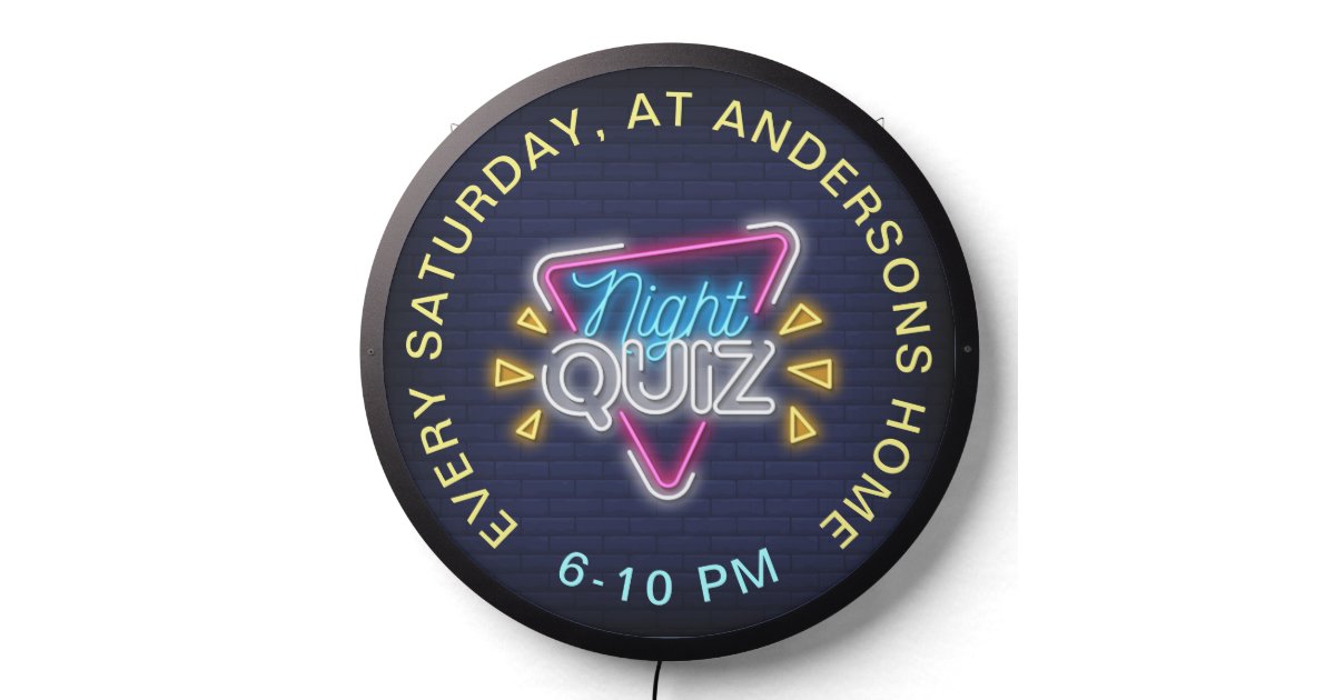 Quiz Night Neon Style Signs Custom Text | Zazzle