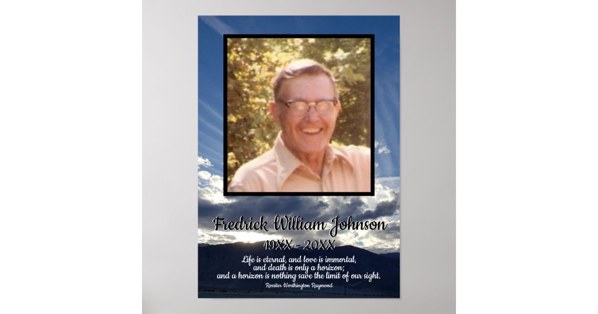 Quote Photo Sunset with Cloud Lines Funeral Poster | Zazzle