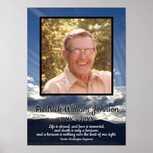 Quote Photo Sunset with Cloud Lines Funeral Poster | Zazzle