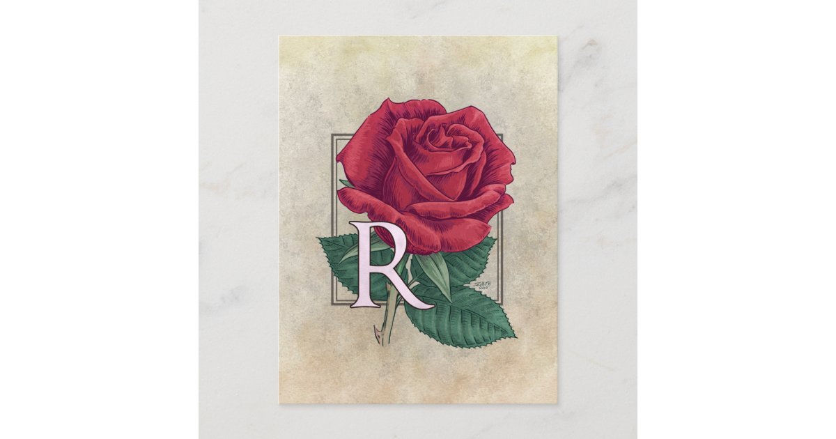 R for Roses Flower Monogram Postcard | Zazzle