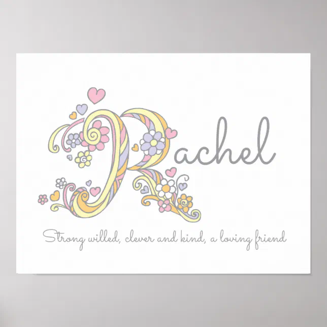 R monogram art Rachel girls name & meaning poster | Zazzle