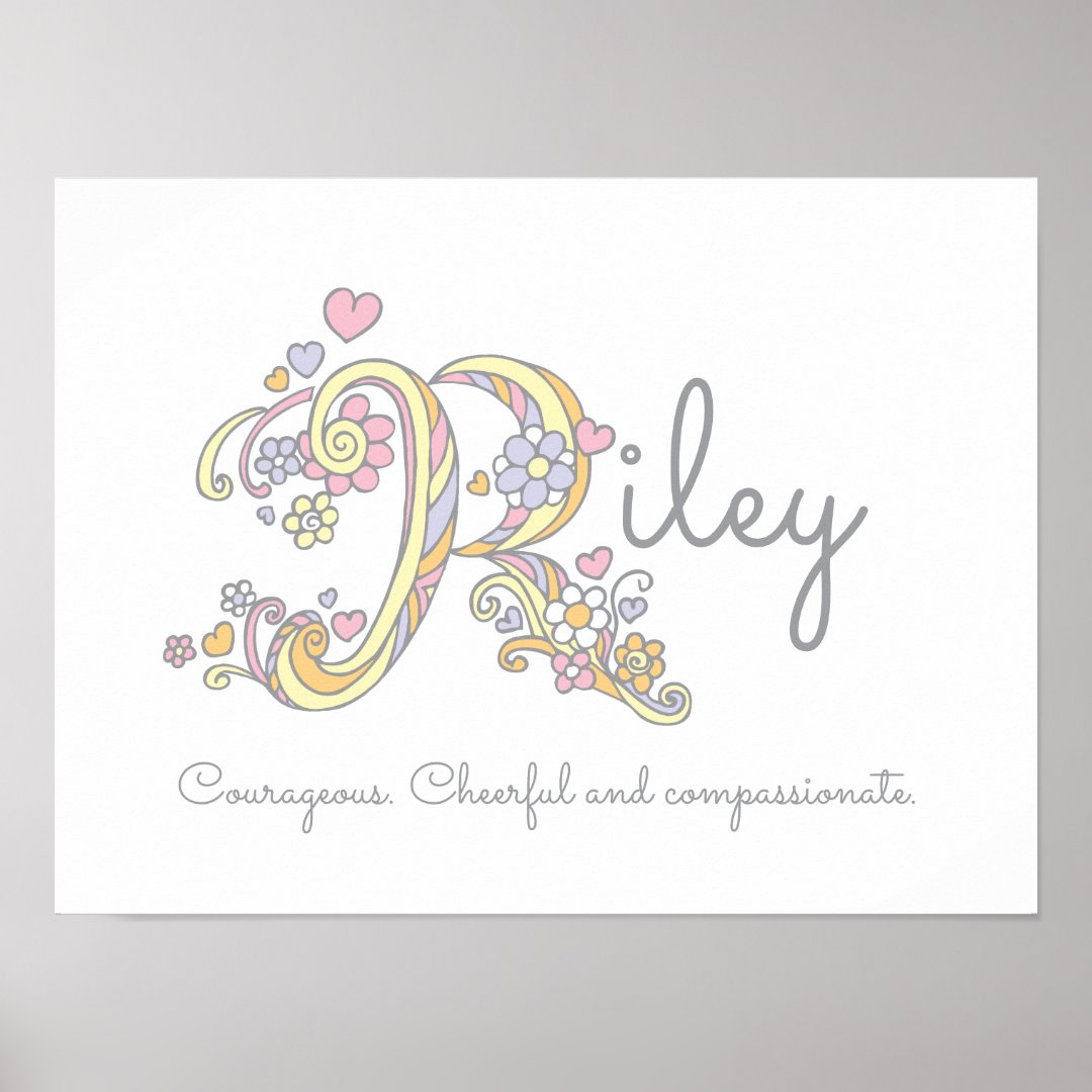 R monogram art Riley girls name & meaning poster | Zazzle