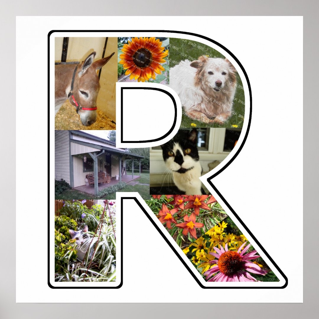 R Monogram Create Your Own 8 Custom Photo Collage Poster | Zazzle