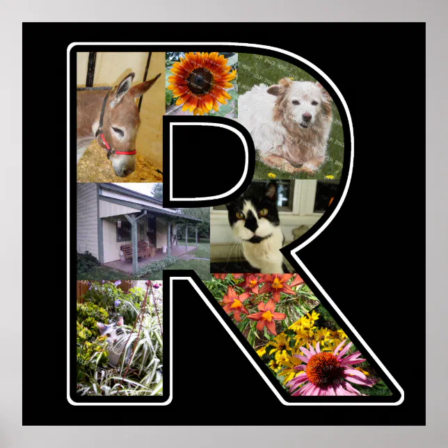 R Monogram Create Your Own 8 Photo Collage Black Poster | Zazzle