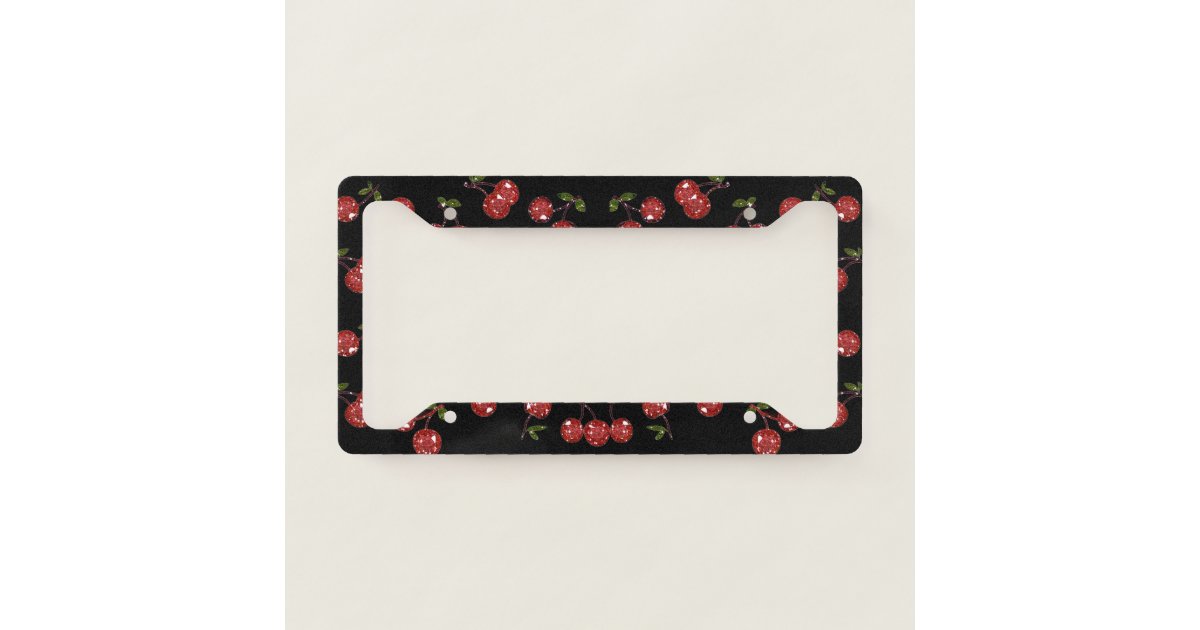 RAB Rockabilly Very Cherry Cherries On Black License Plate Frame | Zazzle