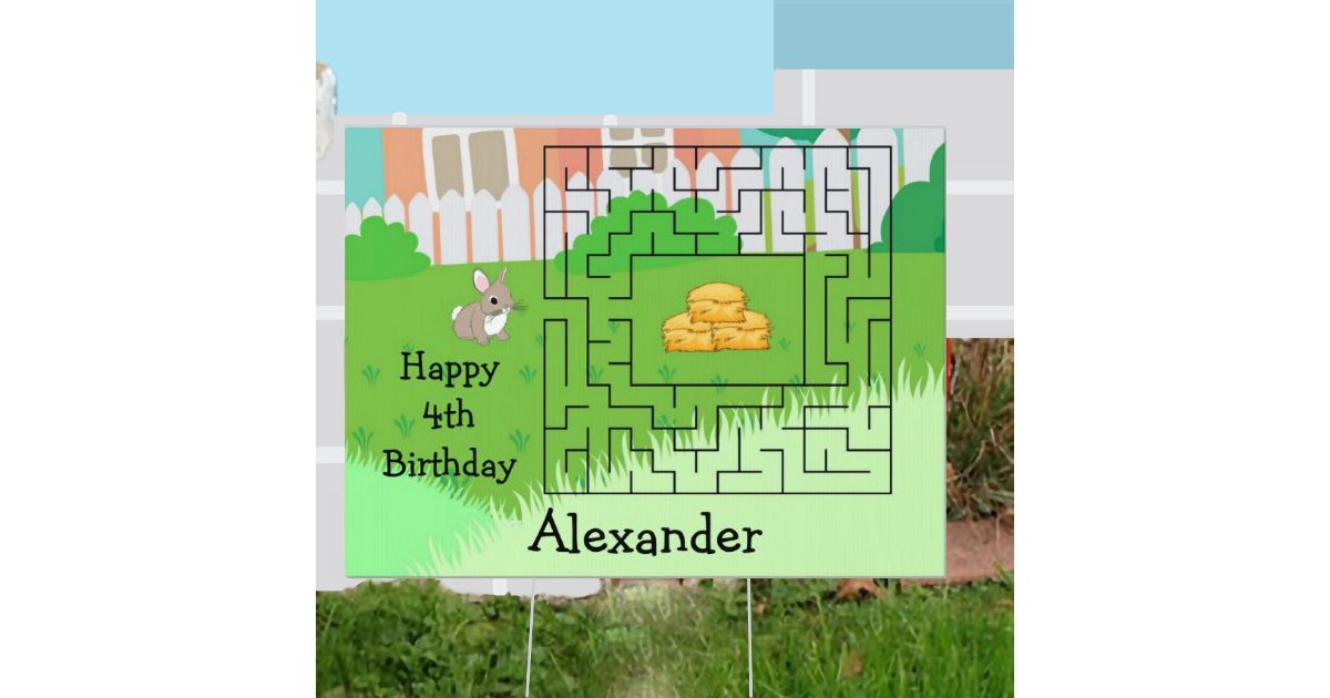 Rabbit and Hay Birthday Maze Yard Sign | Zazzle