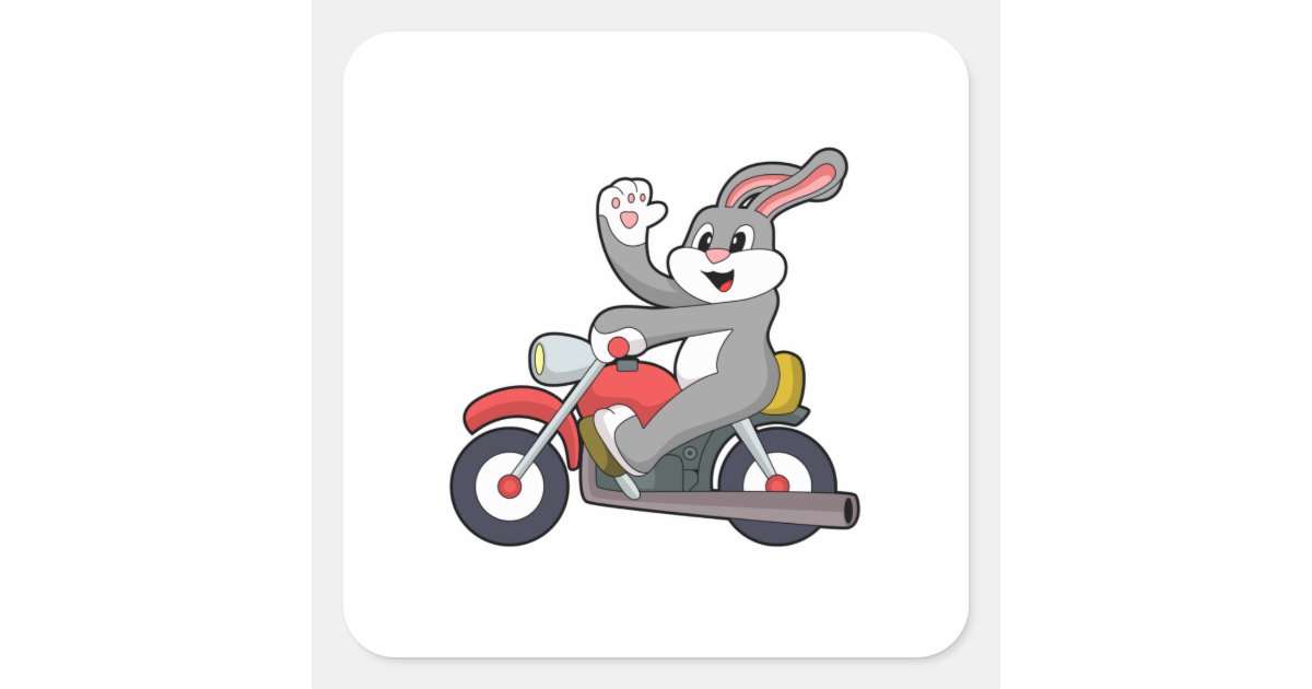 Rabbit as Biker with Motorcycle.PNG Square Sticker | Zazzle