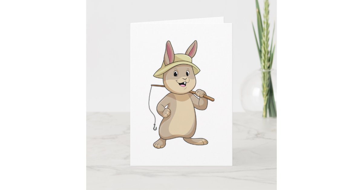 Rabbit as Fisher with Fishing rod Card | Zazzle