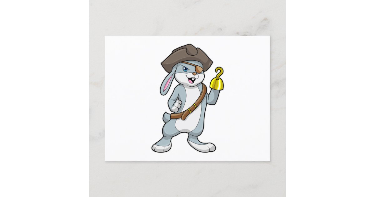 Rabbit as Pirate with Hook hand & Pirate hat Postcard | Zazzle