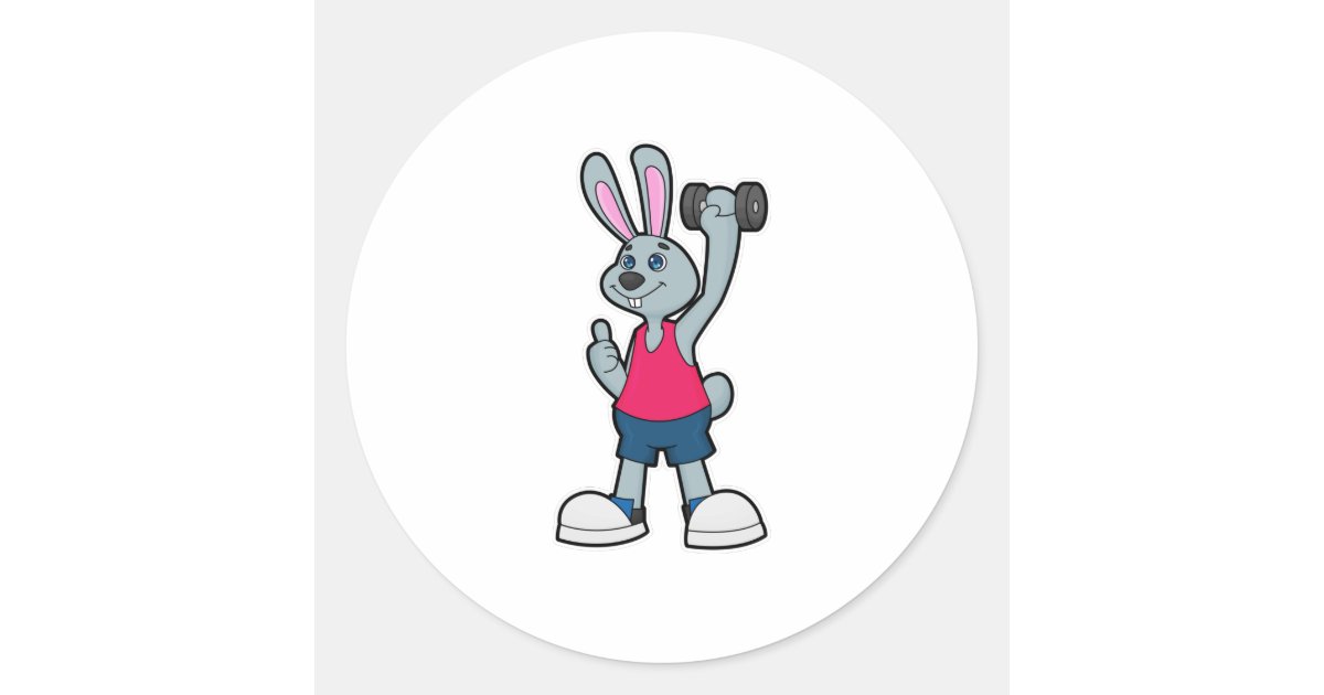 Rabbit at Fitness with Dumbbell Classic Round Sticker | Zazzle