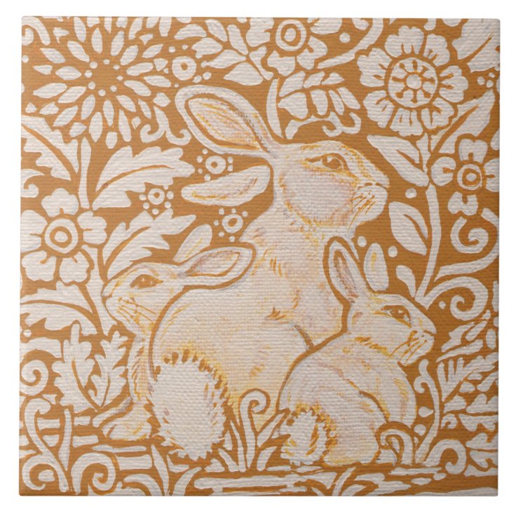 Rabbit & Babies Floral Ceramic 6" Tile Trivet Art | Zazzle