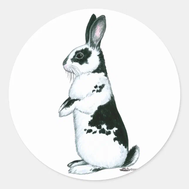 Rabbit: Black and White Classic Round Sticker | Zazzle