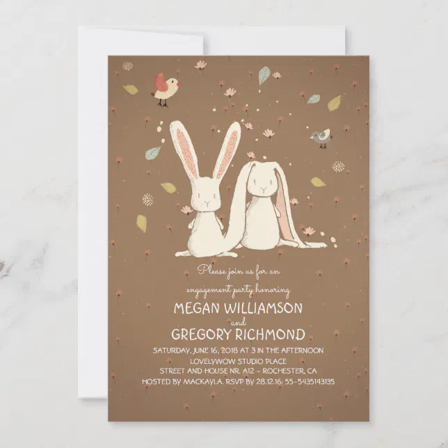 rabbit bunnies couple woodland engagement party invitation | Zazzle